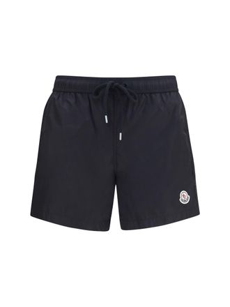 Moncler Mens Swim Shorts With Logo Black Polyamide Beachwear Sea Clothing