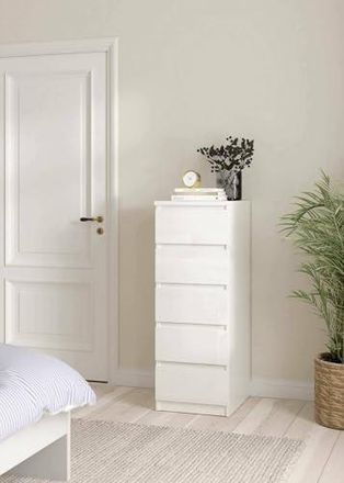 Dmora Kommode Joelle, Mehrzweckkommode, Schlafzimmerkommode, Schrank mit Schubladen, 40x50 h111 cm, Wei