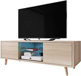 Selsey Tv Schrank Lowboard Sideboard Tisch M&ouml;bel Board Rivano mit LED - Beleuchtung (Sonoma hell mit LED)