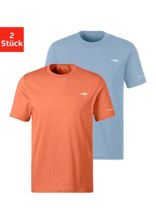 Kangaroos T-Shirt KANGAROOS, Herren, Gr. XXL, bunt (orange, blau), Single Jersey, Obermaterial: 100% Baumwolle, unifarben, Basic, bequem normal, Rundhals, Shirt