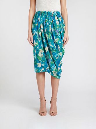 Chlo&eacute; Asymmetrischer, drapierter Midirock aus Baumwollpopeline mit Blumendruck