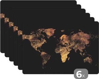 MuchoWow Placemats Platzdeckchen Platzset Tischset 6-teilig Tischdeko Untersetzer 45x30 cm Weltkarte - Gold - Luxus - Erde - Schwarz