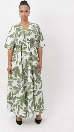 Elara Maxikleid Damen Maxikleid mit Blattmuster, V-Ausschnitt und Halb&auml;rmeln (1-tlg) ohne Details