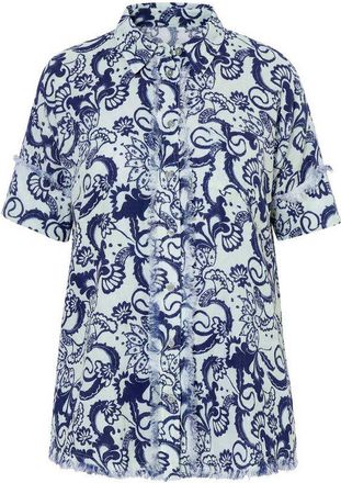 Ulla Popken Longbluse Musselinbluse Bl&auml;tter Oversized Halbarm