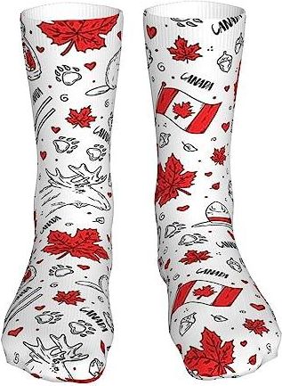 AOOEDM Rouge Érable Happy Canada Day 2023 Imprimer Chaussettes Hommes Crew Sock Tube Chaussette Compression Courir Bas Pour Voyage Parade 16 Pouces