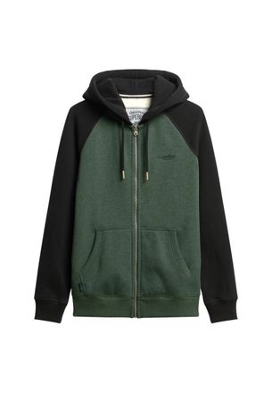 Superdry Herren Essential Baseball Kapuzenjacke Dunkles Waldgr&uuml;n Meliert/Schwarz XL