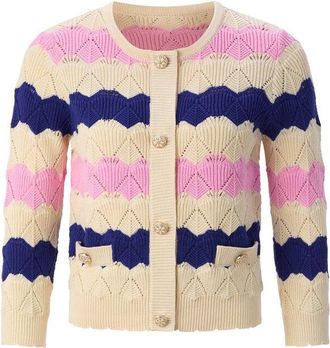Rich & Royal Damen Strickjacke STRIPED AJOUR CARDIGAN Regular Fit aus Baumwolle
