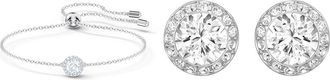 Swarovski Angelic Armband, Rundschliff, Weiß, Rhodiniert & Angelic Ohrstecker, Rundschliff, Weiß, Rhodiniert