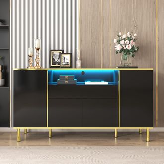 Generic Sideboard Hochglanz mit goldenen Akzenten - Moderne Kommode mit 4 Türen, 1 Schublade und großem Fach, eleganter Stauraum für Wohnzimmer, Schlafzimmer 