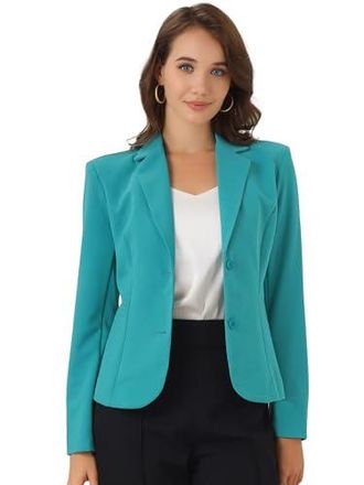 Allegra K Blazer Femme de Business &agrave; Col Revers Veste de Costume &agrave; Manches Longues Sarcelle L