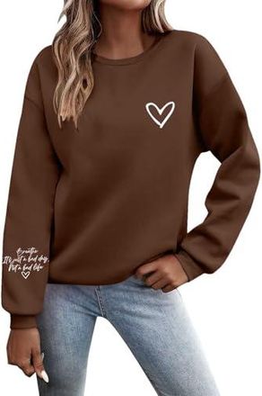 Generic Sweat &agrave; capuche &agrave; col rond imprim&eacute; tendance pour la Saint-Valentin 2026, marron, L