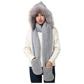 Generic Ensemble de protections doreilles chaudes et &eacute;paisses pour femme, gants en laine, &eacute;charpe, col en peluche, casquettes de baseball, petite t&ecirc;te, gris, 