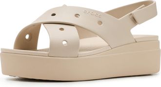 Crocs Womens Brooklyn 4U Cross Strap Sandal Wedge, Frapp&eacute;, 38 EU, Frapp&eacute;, 37/38 EU