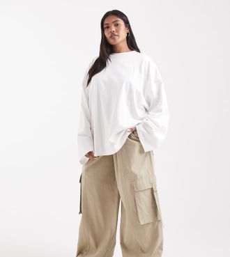 Asos Curve ASOS DESIGN Curve - Pantalon fonctionnel oversize &agrave; enfiler - Camel d&eacute;lav&eacute;-Neutre
