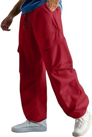 Generic Pantalon de jogging pour homme coupe droite pour la gym et lentra&icirc;nement - Pantalon &eacute;lastique respirant et extensible &agrave; la taille, Rouge, XXL