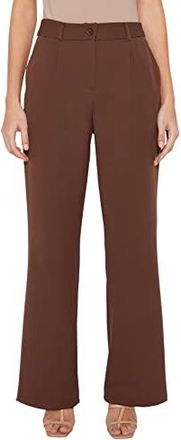 Trendyol Woman Basics Pantalon à Jambes Larges et Taille Normale, Marron foncé, 34 Femme