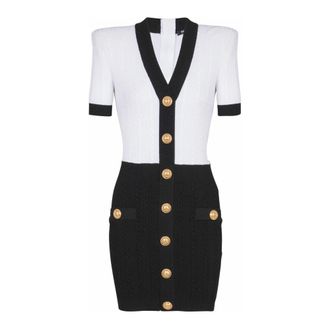 Balmain Zweifarbiges Bodycon-Strickkleid mit Zopfmuster - - Dresses - Damen - Wei&szlig; - M