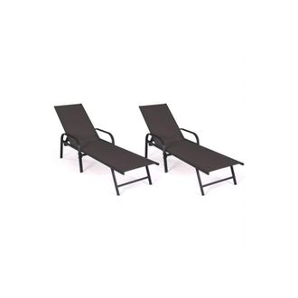 IDMarket Idmarket - Set aus 2 verstellbaren Gartenliegen fidji aus schwarzem Stahl und anthrazitgrauem Stoff