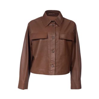 Max Mara Hemdkragen Lederjacke - - Jackets - Damen - Braun - S