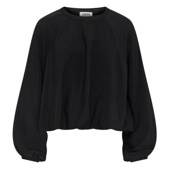Drykorn Bluse mit Rundhalsausschnitt- Ballon-Saum und Ballon&auml;rmeln im Relaxed Fit - - Blouses & Shirts - Damen - Schwarzk - S