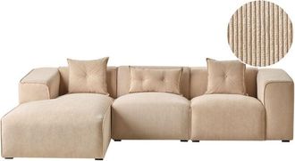 Beliani Beliani - Ecksofa Beige Cord L-Förmig Rechtsseitig für 3 Personen Zeitgenössisch Modern Wohnzimmer