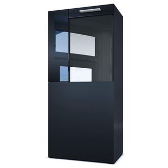 Vladon Stand-/Hänge Vitrine Movie, Schwarz matt/Schwarz Hochglanz - Moderne Glasvitrine - (BxHxT): 50,5 x 111 x 32,5 cm