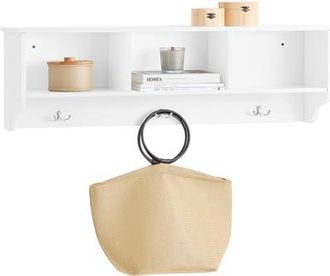 SoBuy Porte Manteau Mural, Patère Murale, Étagère de Rangement, Meuble dEntrée avec 3 Compartiments et 3 Crochets pour Couloir, Entrée, Salon, Bureau et Cha