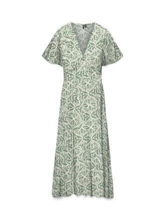 Vero Moda Sommerkleid VERO MODA VMMENNY SS 7/8 V-NECK DRESS WVN GA, Damen, Gr. XS, N-Gr, laurel wreath aop:camille, Web, Obermaterial: 100% Viskose, bedruckt, w