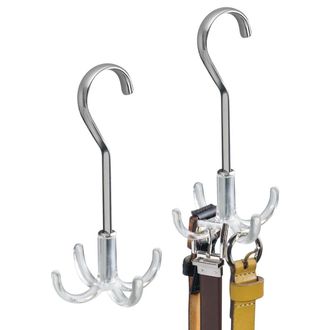 mDesign 2er-Set Schrank Organizer mit je Vier Haken - praktischer Krawattenhalter und Gürtelhalter für den Kleiderschrank - silberfarben/durchsichtig