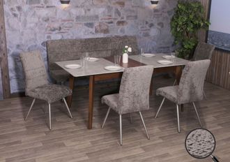 Mendler Esszimmer-Set HWC-G55, 4er-Set Stuhl + Sitzbank 180cm, Edelstahl geb&uuml;rstet Stoff/Textil Chenille - dunkelgrau