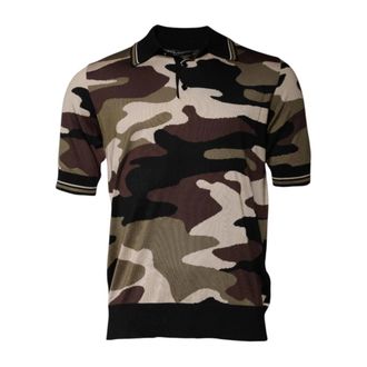 Dolce & Gabbana Seiden Camo Polo Shirt - - Tops - Herren - Mehrfarbig - L