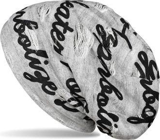 styleBREAKER M&uuml;tze Beanie mit Spr&uuml;che Print und Rissen