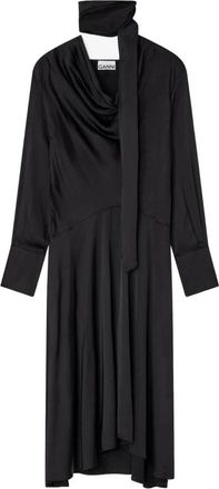 Ganni Femme, Robes, Noir, Taille: 36 FR Robe Midi Imprim&eacute;e &agrave; Col Montant et Manches Longues