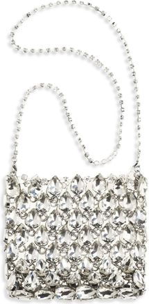 Self Portrait Womens Crystal Mesh Pouch Silver Polyester Shoulder Bags