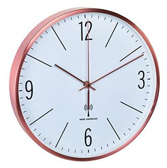 TFA Dostmann Horloge Murale Radio-pilot&eacute;e analogique, 60.3534.51, 30cm, Cadre m&eacute;tallique dor&eacute;, Mouvement Silencieux, Design Moderne, cuivre