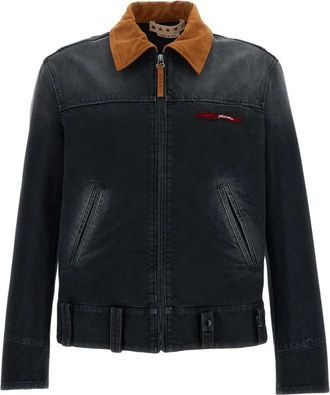 Marni Homme, Vestes, Noir, Taille: XL Veste en toile avec col contrastant