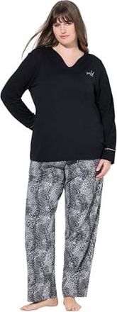 Ulla Popken Femme Grandes Tailles Pyjama &agrave; col Tunisien, Manches Longues et Poches Noir 54+ 834321100-54+