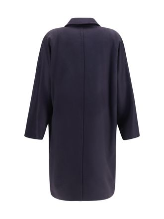 Max Mara Womens Double Breasted Wool Drap Coat Blu Fleece Ovis Aries