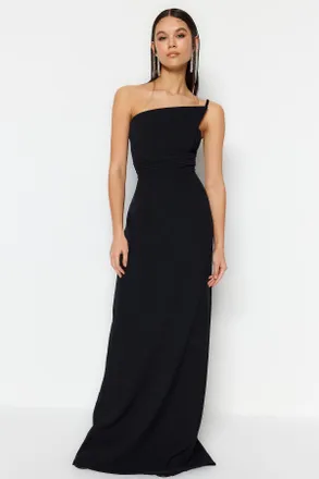 Trendyol Maxi-&auml;rmelloses Abend- und Ballkleid, A-Linie, Abschluss/Prom - Schwarz