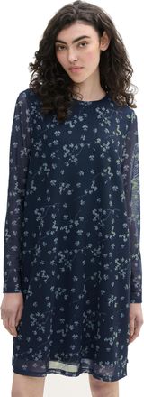 Tom Tailor Damen 1043158 Mesh Mini-Kleid mit Muster, 35915-Navy Green Clover Leaf Print, XL