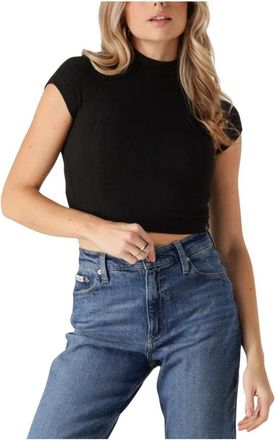 Calvin Klein Geripptes Mockneck-Top - - Tops - Damen - Schwarzk - XL