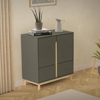 ML Design ML-Design Sideboard 80x40x86 cm, Grün-Natur, Kommode mit 4 Türen und Kiefernholzfüßen, Küchenschrank mit 4 Fächer, Highboard Anrichte Standschrank Buf