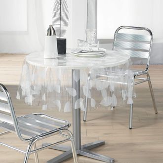 Douceur d'Int&eacute;rieur D&eacute;cor Ligne 1710323 Nappe Cristal Imprim&eacute; Feuille Blanc 140 cm - 1710323, Tischdecke Kristall Runde, 140 cm, Feuille, Kristall Bedruckt, Weiss