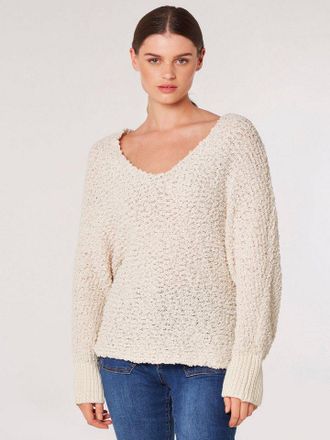 Apricot Strickpullover Fledermaus-Pullover (1-tlg) mit Popcorn-Struktur
