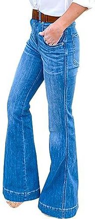 Generic Jean Évasé pour Femme Slim Taille Haute Vintage Évasé Pantalon Jambe Large Elastique Boutonné Stretch Zippé Pants Filles Bootcut en Denim Jeans Jean P