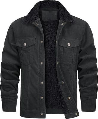 Generic Veste de camionneur en velours c&ocirc;tel&eacute; doubl&eacute; Sherpa avec boutons sur le devant et col en fourrure pour homme, noir 1, XL