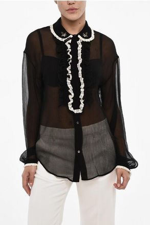 Dsquared2 Sheer Silk Blouse with Draped Collar size 42