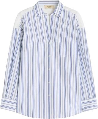 Max Mara Femme, Blouses et Chemises, Bleu, Taille: 40 FR Tessile Chemisier &agrave; Rayures en Popeline avec Broderie Anglaise