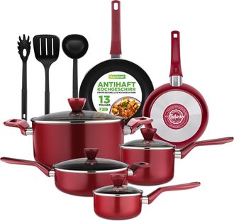 Nutrichef NutriChef Pfannenset & Topfset 13-teilig - Antihaft Kochtopf Set mit durchsichtigen Deckeln - Set für Gas-, Elektro- & Keramikherd - Aluminium Pfannen