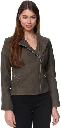 Tazzio Veste en cuir v&eacute;ritable pour femme look motard F500, kaki, S